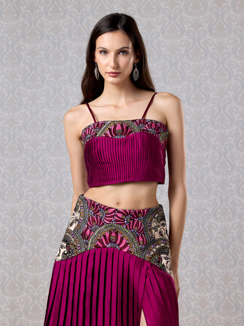 Cranberry Silk Satin & Vegan Leather Set – Elegant Co-ord Set – Marushika
